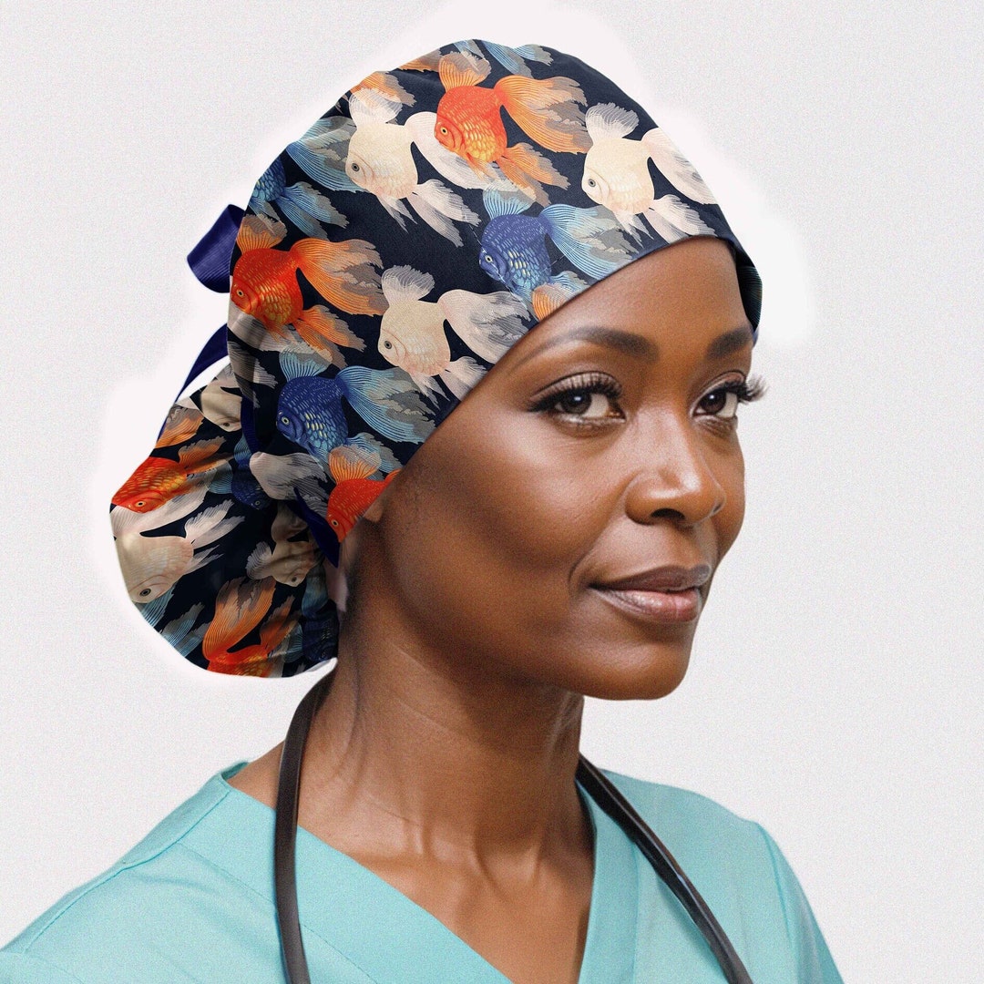 Koi Fishes Ponytail Scrub Cap for Women, Euro Style Surgical Hat With ...
