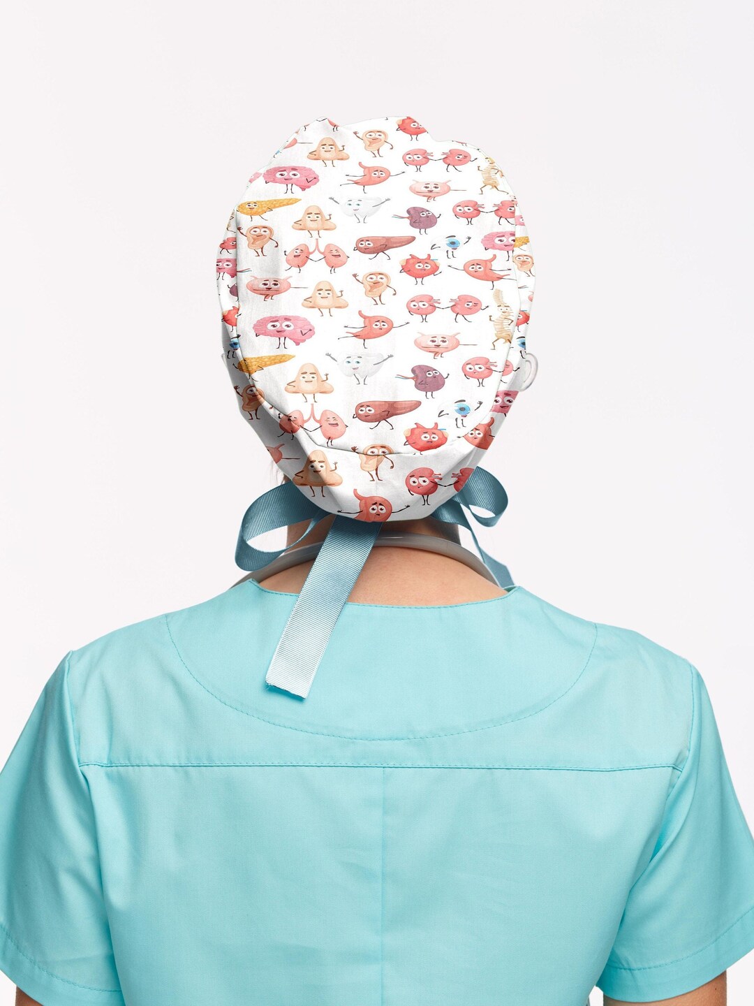 Human Organs on White Euro Scrub Cap for Women, Brain, Kidneys, Liver ...