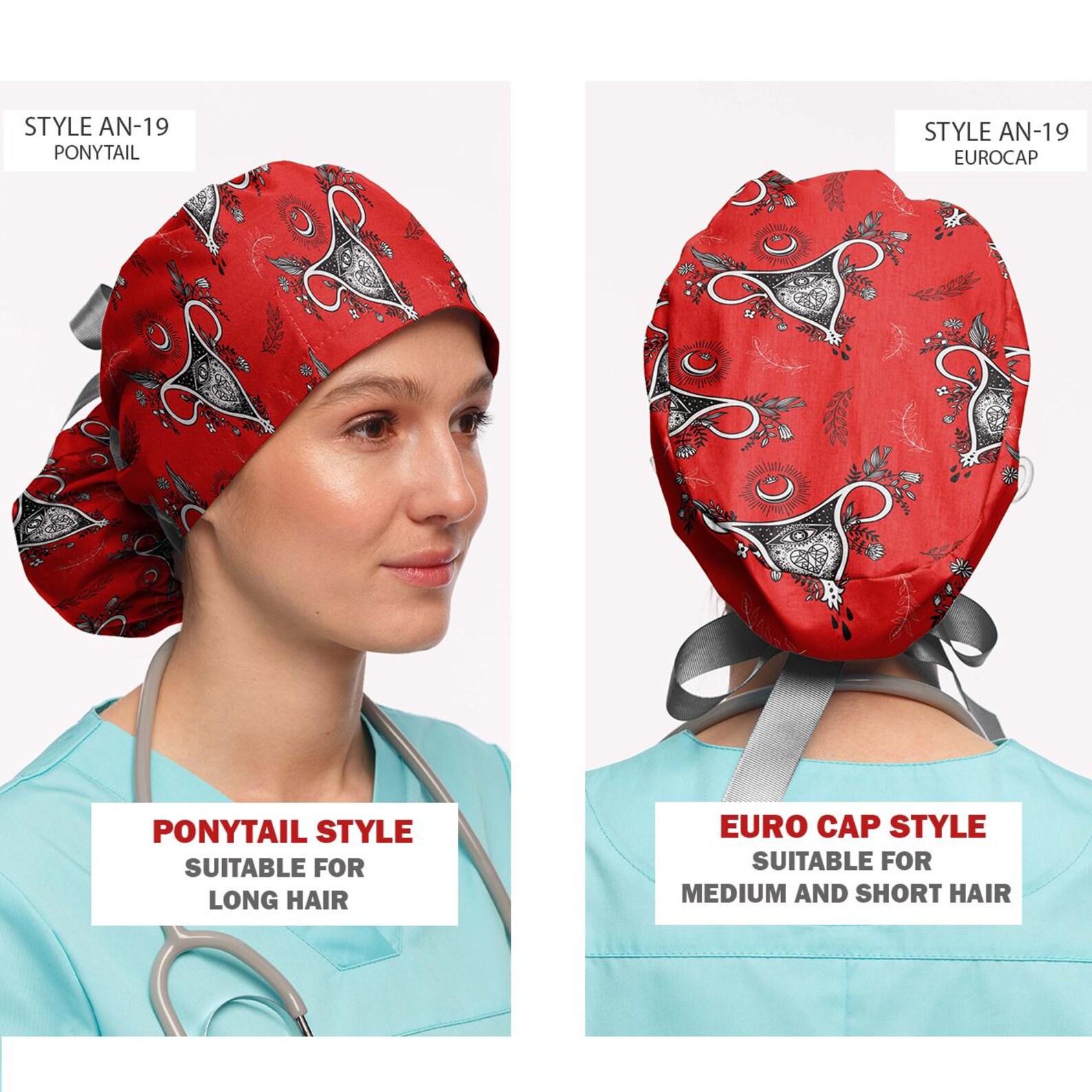 Uterus Anatomy Ponytail Scrub Cap, Nurse Surgical Hat With Buttons - Etsy