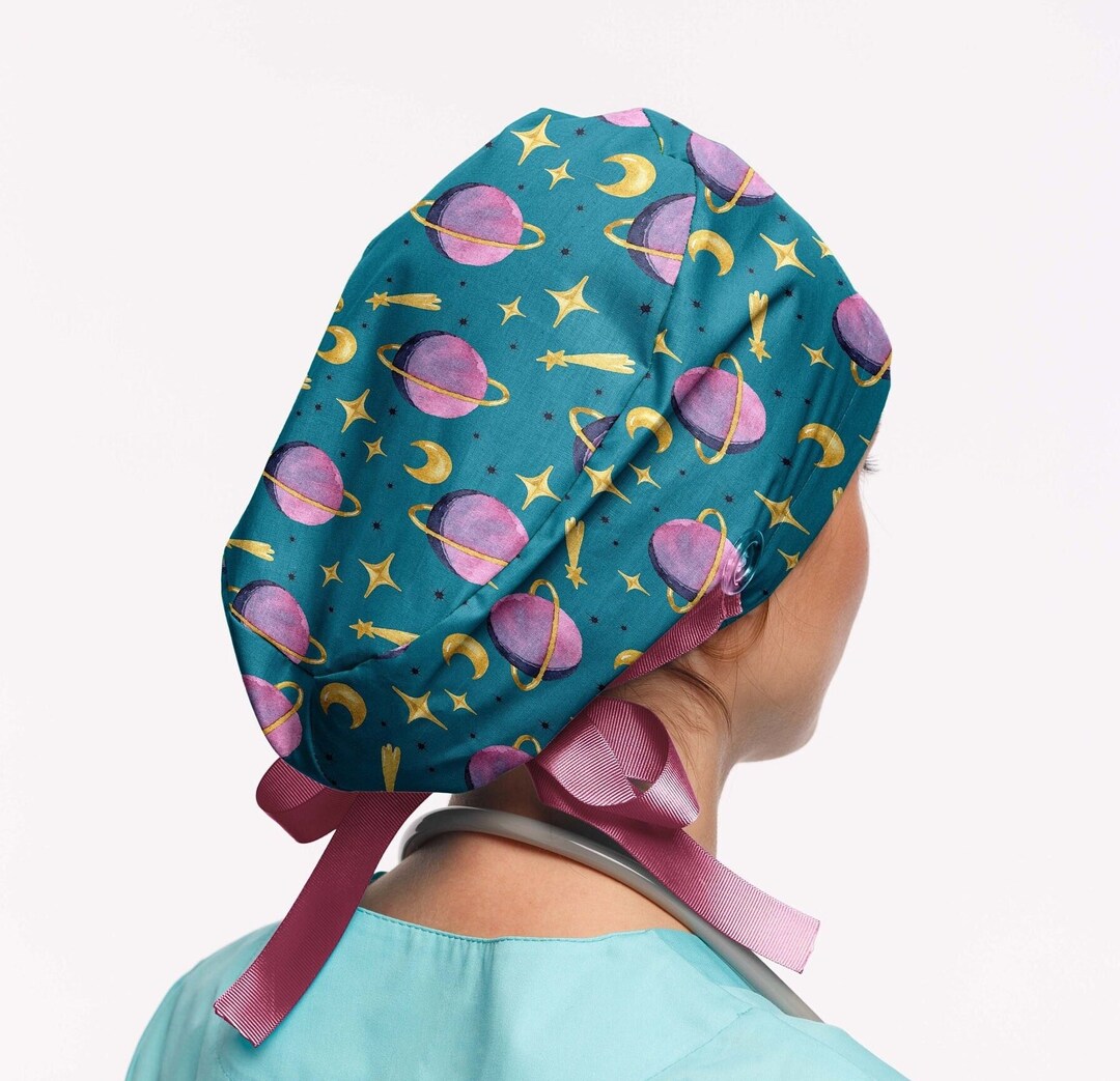 Space Scrub Cap for Women, Planets and Stars Euro Scrub Caps, Universe ...
