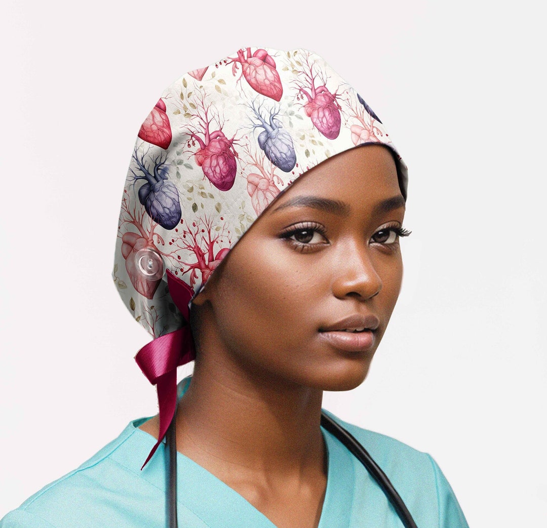 Cardiac Scrub Cap, Anatomy Heart Euro Scrub Hat, Ponytail Caps for ...