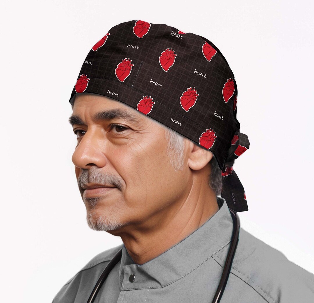 Cardiac Scrub Caps, Anatomy Heart Scrub Cap for Men, Tie Back Surgery ...