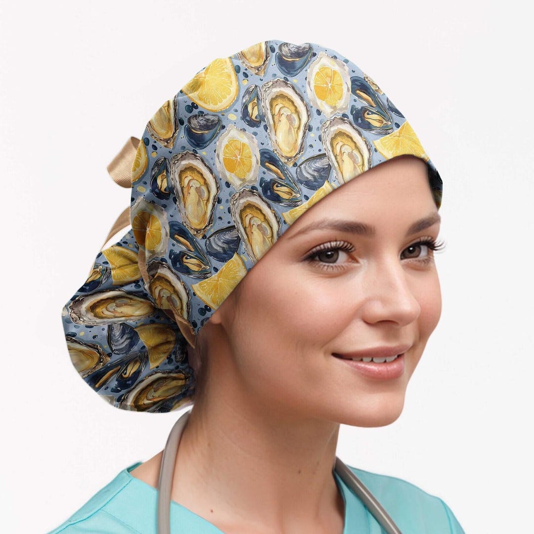 Oyster Print Scrub Hat: Seafood Lover Medical Cap - Etsy