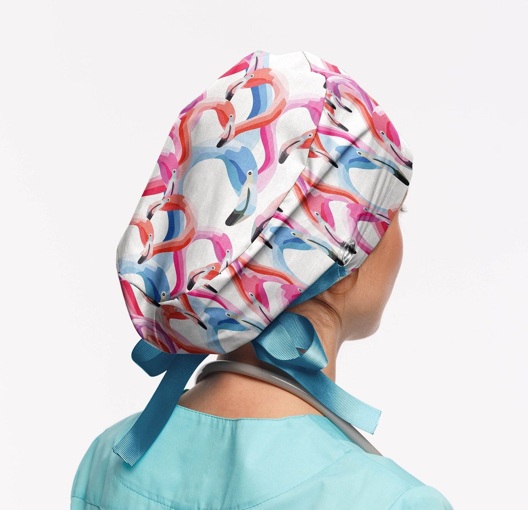 Flamingo Surgical Cap, Euro Scrub Cap for Women, Ponytail Nurse Hat ...