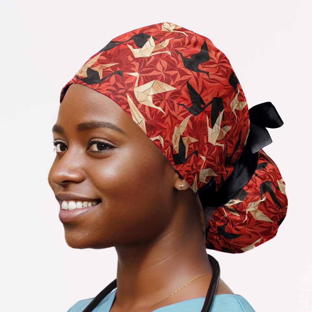Cranes Scrub Caps for Women, Origami Surgical Hat, Oriental Nurse Cap ...