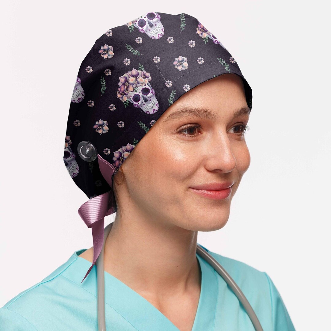 Anatomic Skull Scrub Cap for Women, Sweet Skull Euro Scrub Caps ...