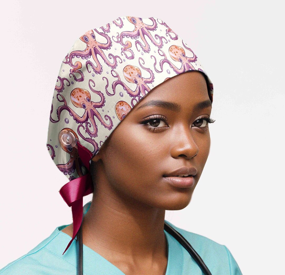 Funny Octopuses Euro Surgical Hat, Ponytail Scrub Cap for Women With ...