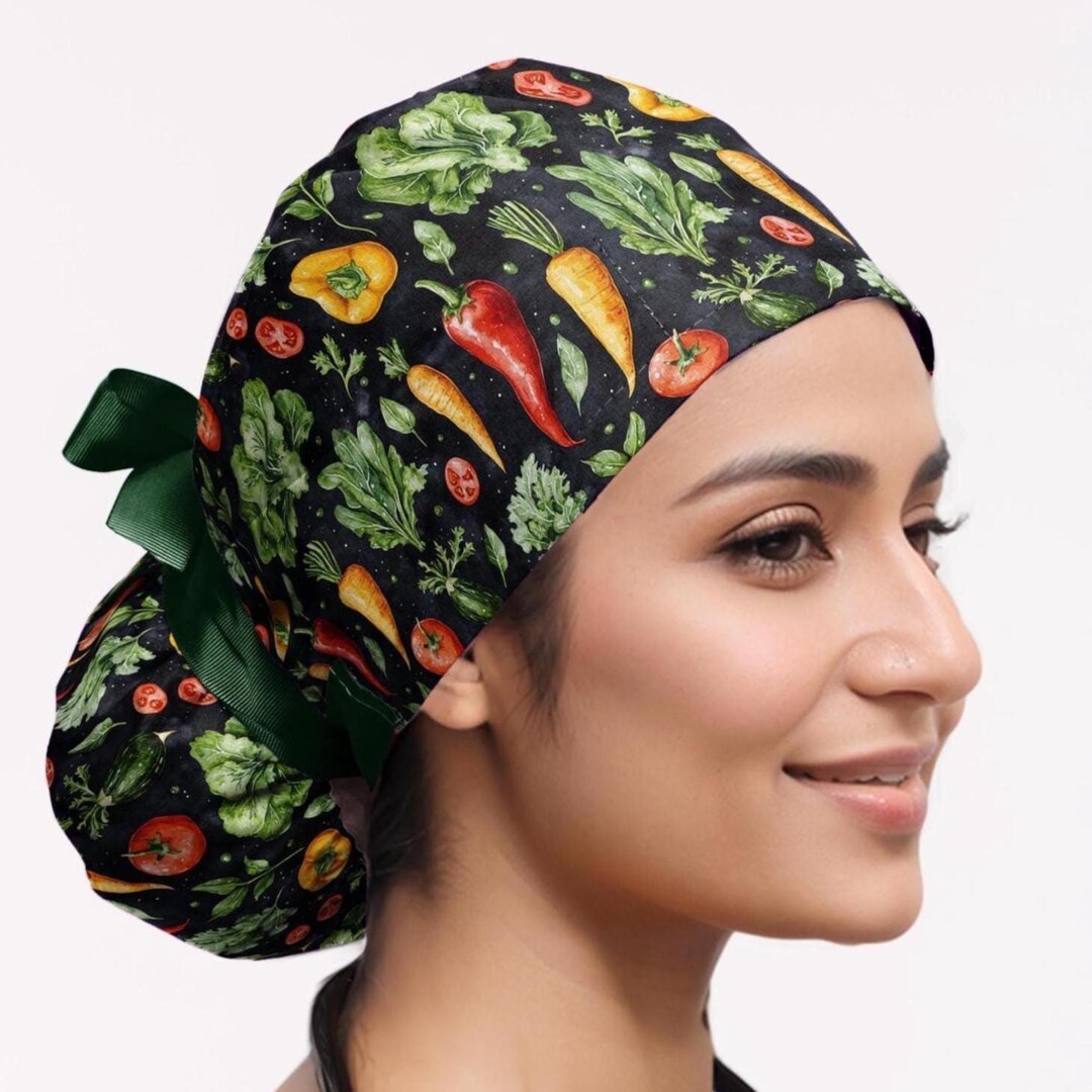 Vegetables Scrub Cap for Women, Tomatoes, Pepper, Lettuce Euro Surgical ...