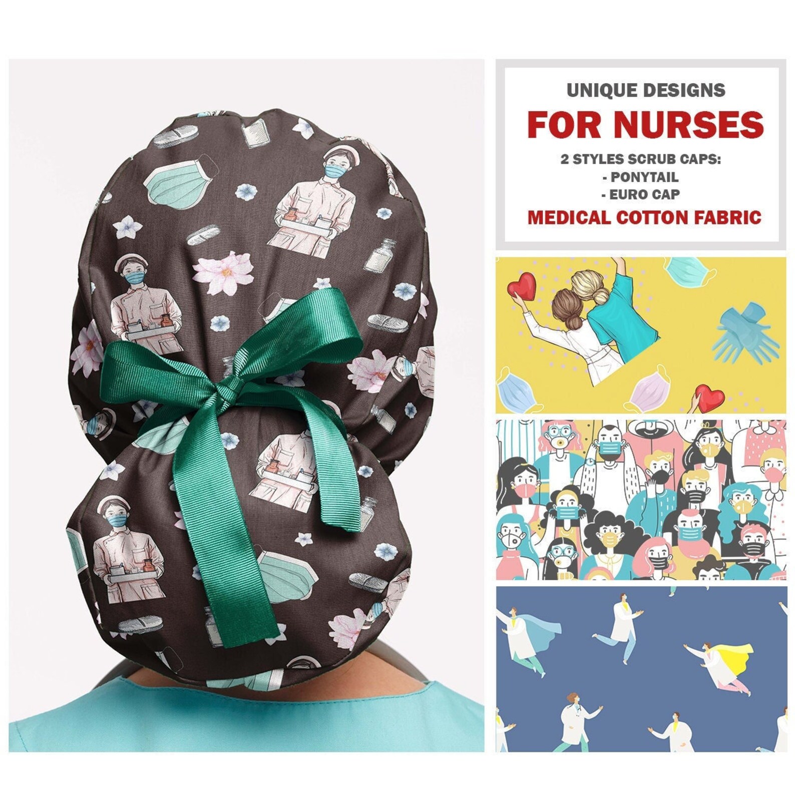 Medical Scrub Cap Ponytail Scrub Caps for Women Nurse - Etsy