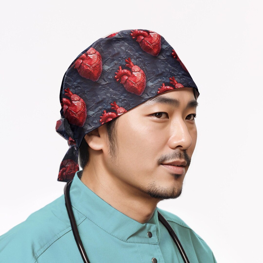 Cardiac Scrub Cap, Anatomy Heart Euro Scrub Hat, Ponytail Caps for ...
