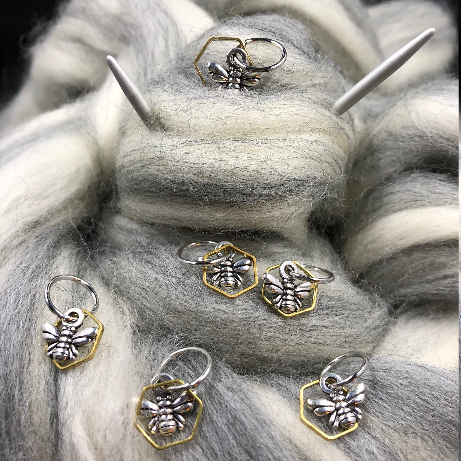 Silver Bee W/ Brass Comb Knitting Stitch Marker - Etsy