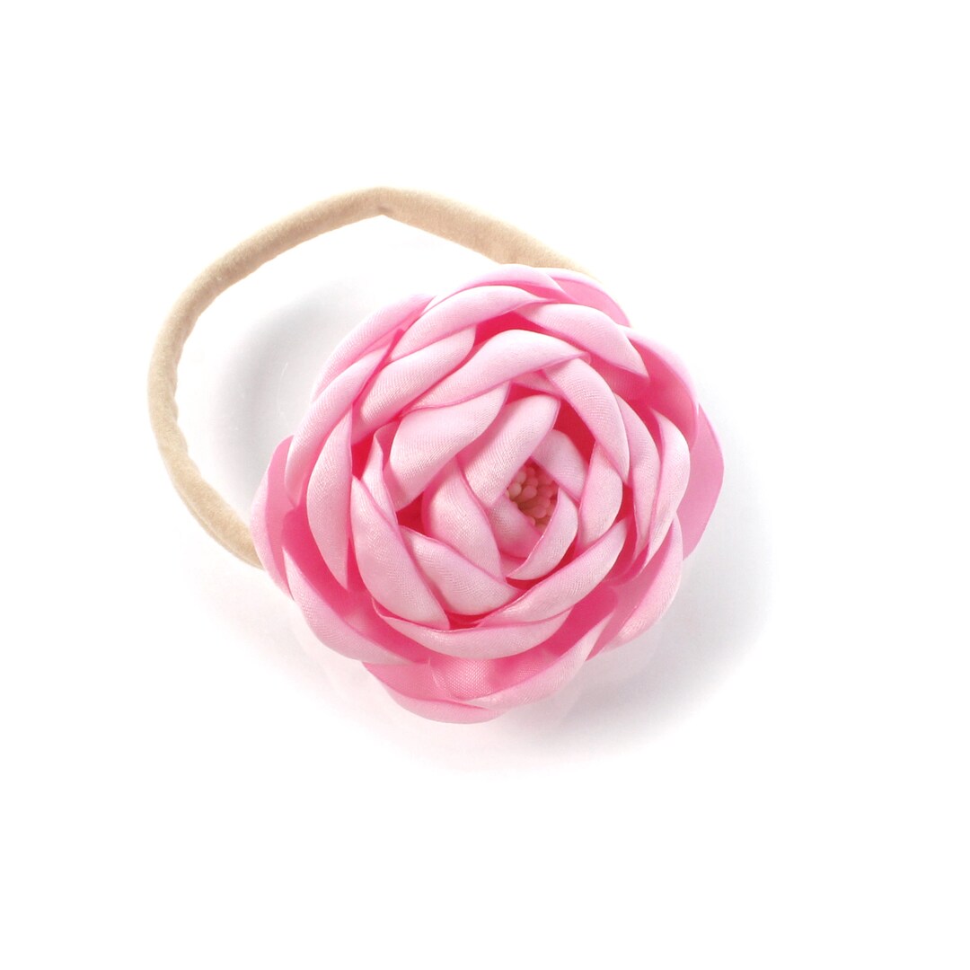 Rose Pink Baby-girls Ranunculus Flower Elastic Headband - 2 Flower ...