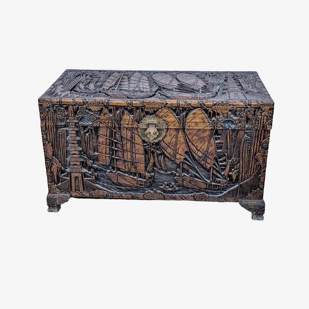Antique Carved Chinese Trunk - Etsy