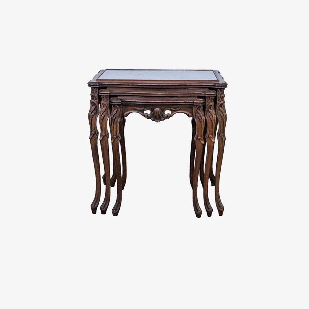 Vintage Carved Wood Nesting Tables - Etsy