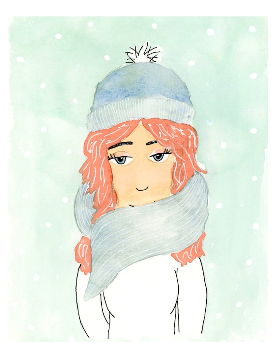Watercolor Art & Collectibles Snow Bunny Portrait Original Watercolor ...