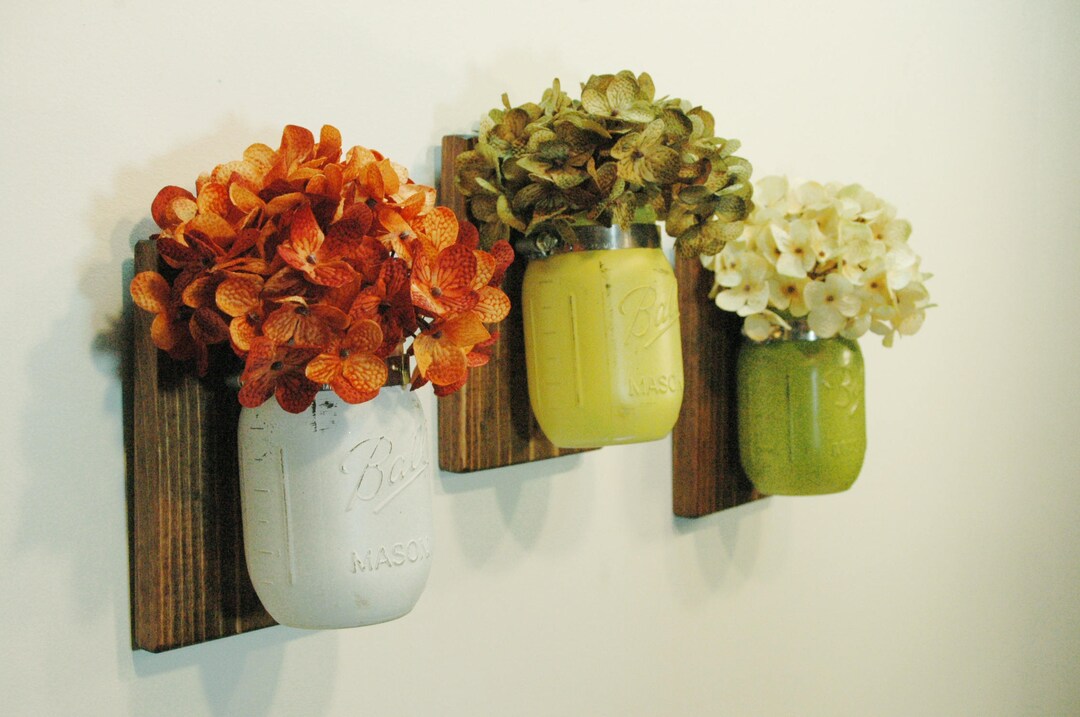 Painted Mason Jars, Wall Decor, Farmhouse Decor, Kitchen Decor, Rustic ...
