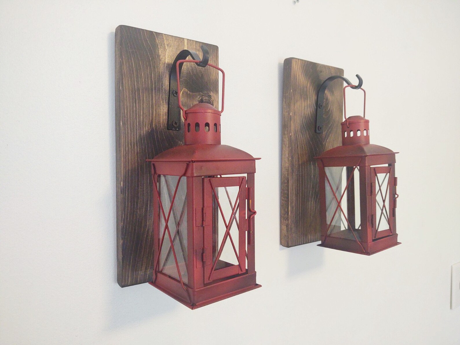 Red Lantern Wall Sconce Set Metal Lantern Decor Rustic - Etsy