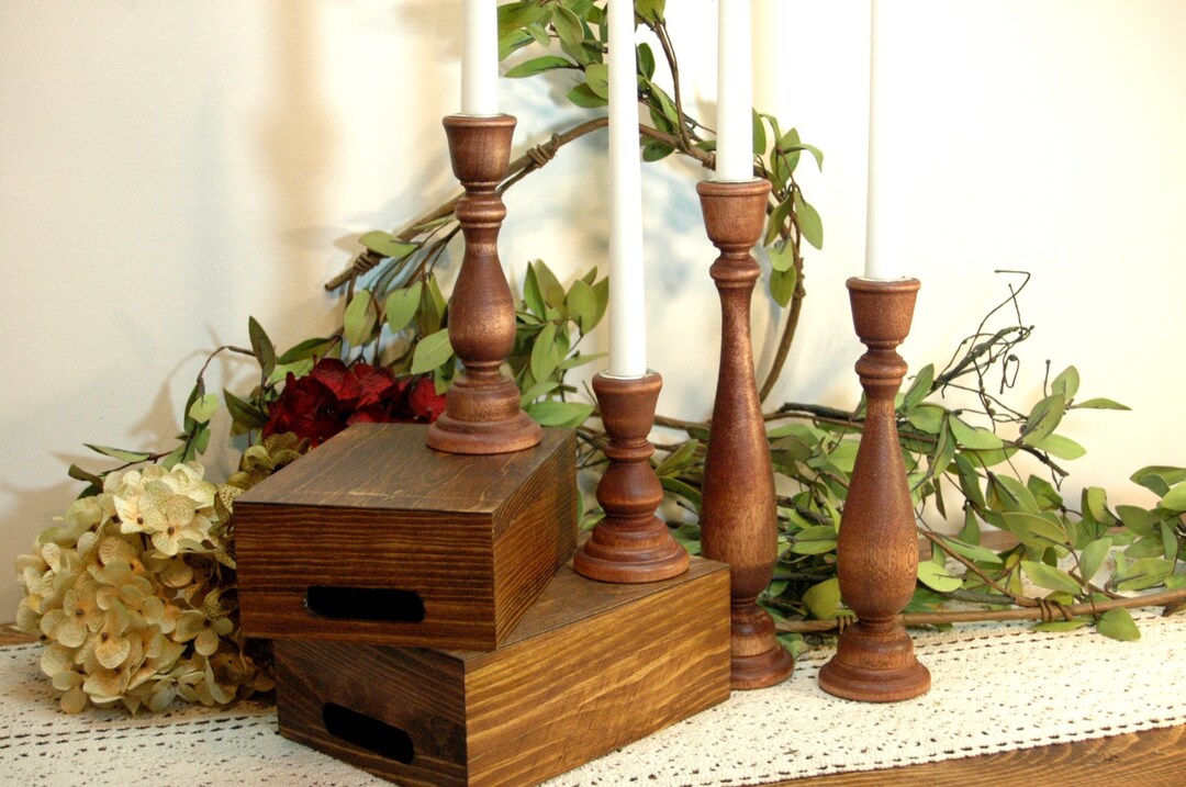 Christmas Candlesticks, Holiday Candle Sticks, Wood Candlestick Set ...