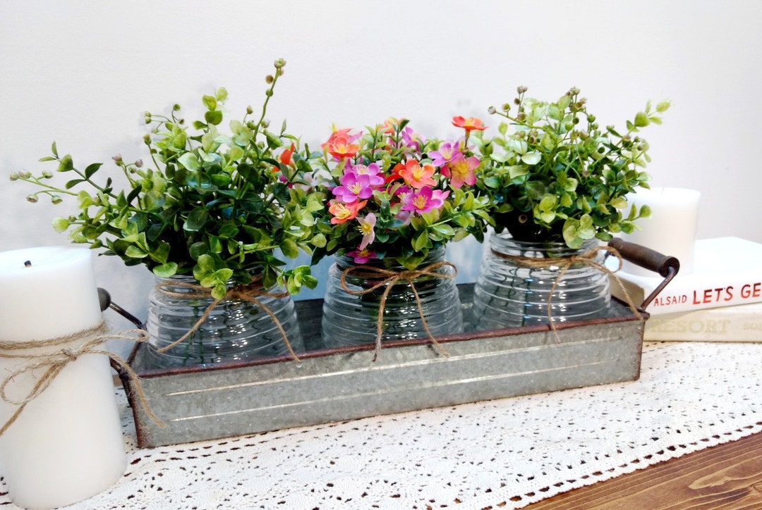 Rustic Centerpiece, Metal Tray With Handles, Modern Farmhouse Kitchen ...
