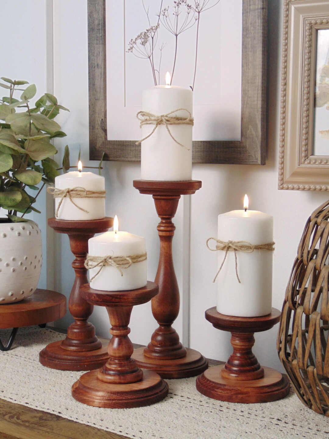 Rustic Wood Candleholder Set: Farmhouse Pillar Holder - Etsy