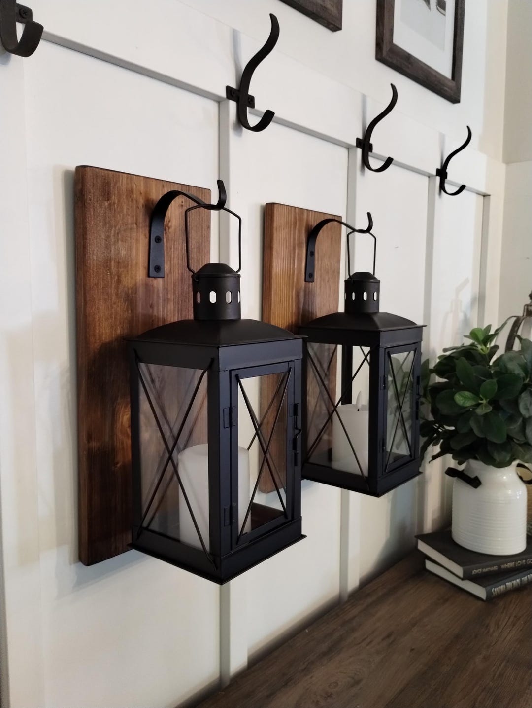 Vintage Style Farmhouse Lanterns: Rustic Wood & Metal Wall Decor (set ...