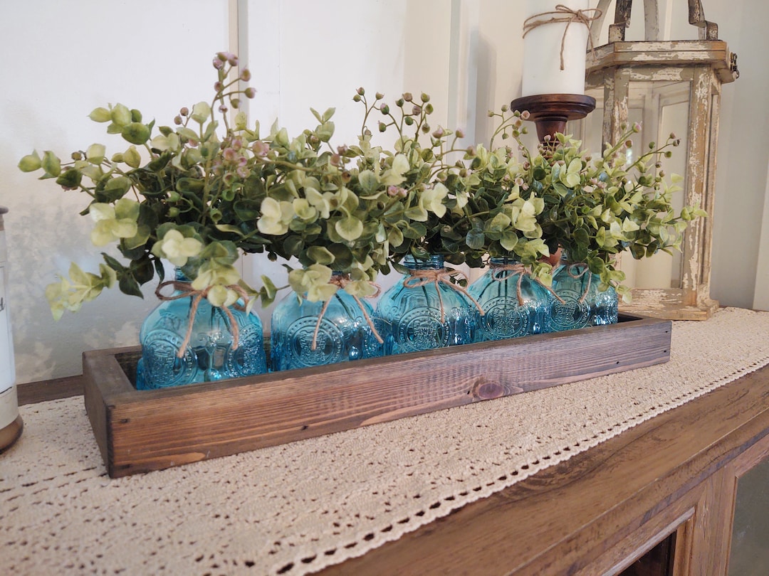 Table Centerpiece, Blue Decor, Farmhouse Kitchen Table Centerpiece ...