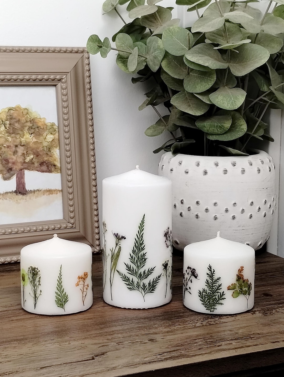 Summer Spring Candle Set, Pillar Candle Set, Wood Pillar Candle Holder ...