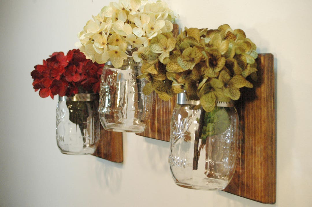 Clear Mason Jars, Wall Decor, Farmhouse Decor, Kitchen Decor, Rustic ...