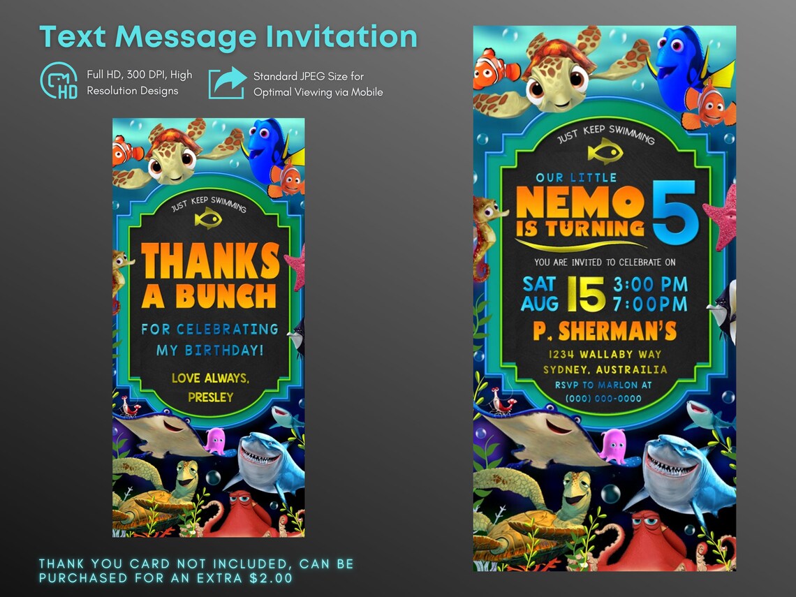 Finding Nemo Text Message Invitation Finding Nemo Birthday | Etsy