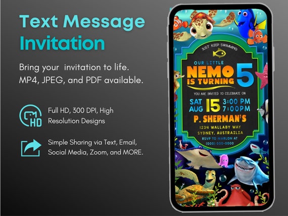Finding Nemo Text Message Invitation Finding Nemo Birthday | Etsy