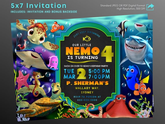 Finding Nemo Invitation Finding Dory Invitation Finding Nemo - Etsy