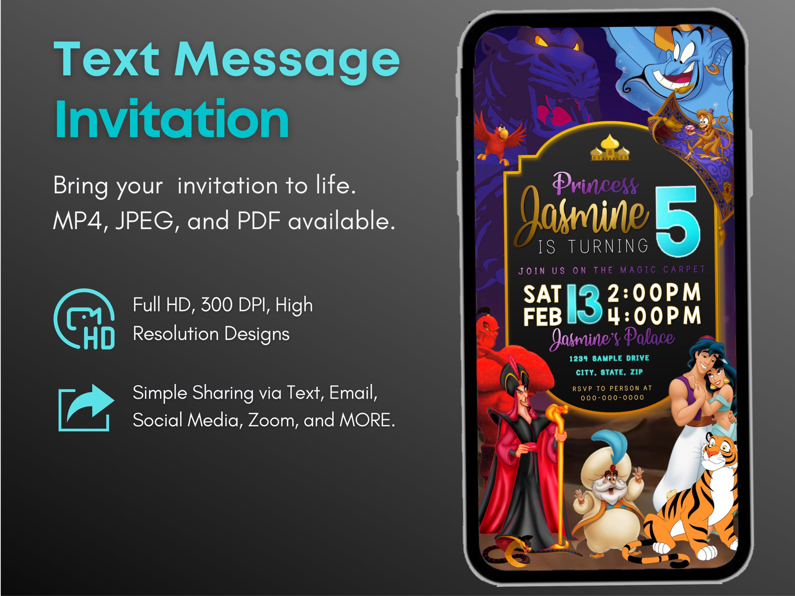 Aladdin Text Message Invitation Aladdin Birthday Invitation Etsy