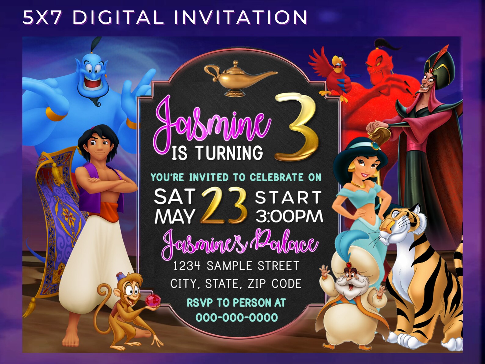 Aladdin Invitation Princess Jasmine Invitation Invitation - Etsy