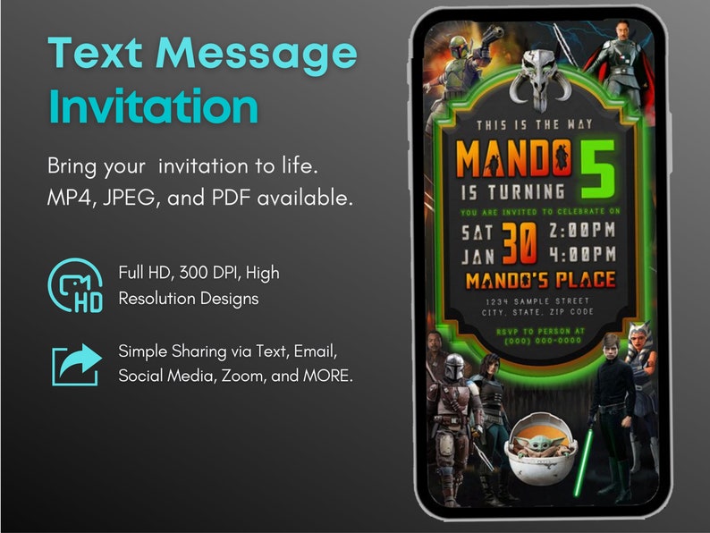 Mandalorian Text Invitation Mandalorian Birthday Mandalorian | Etsy