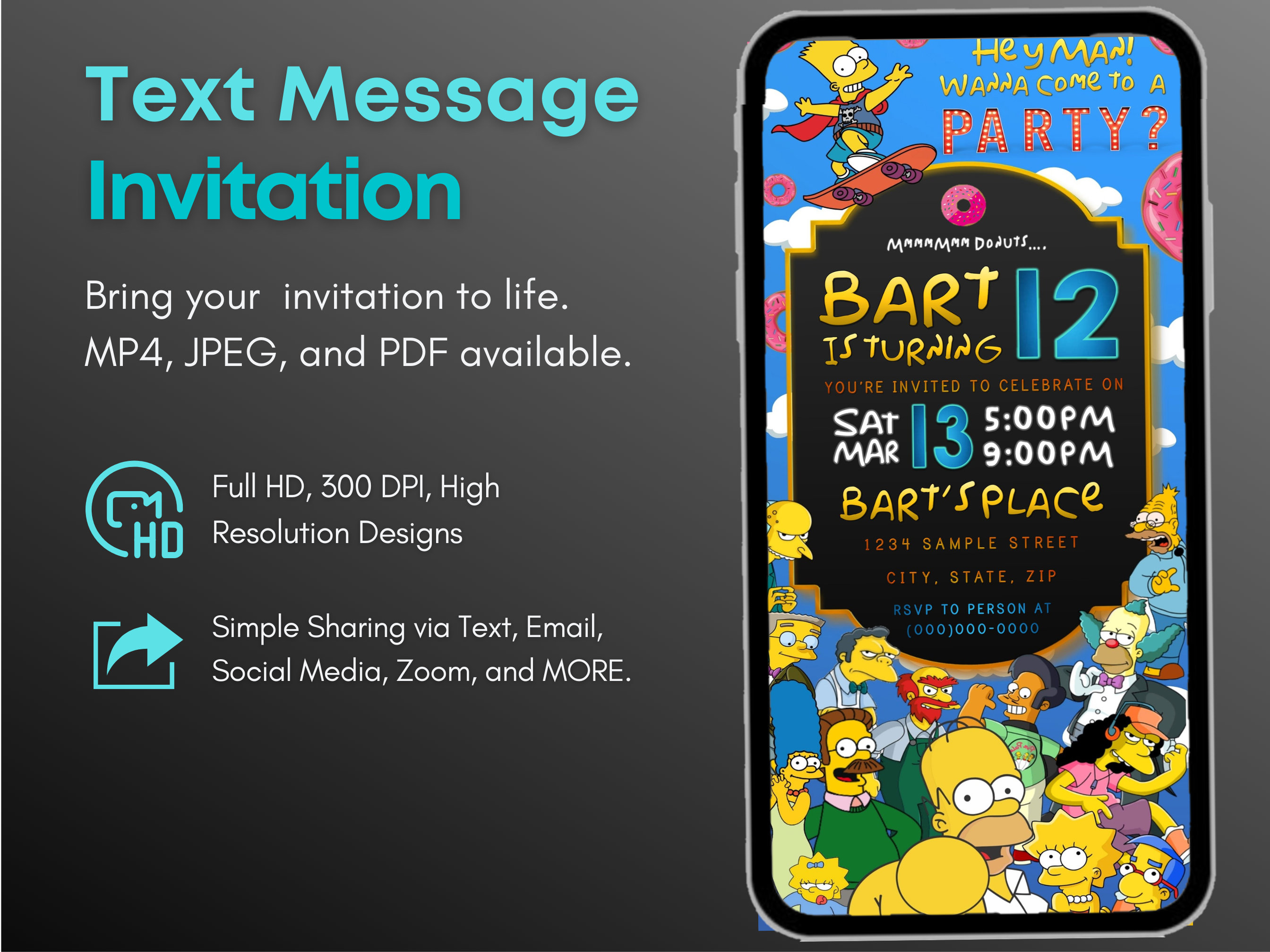 The Simpsons Text Invitation The Simpsons Birthday Simpsons | Etsy