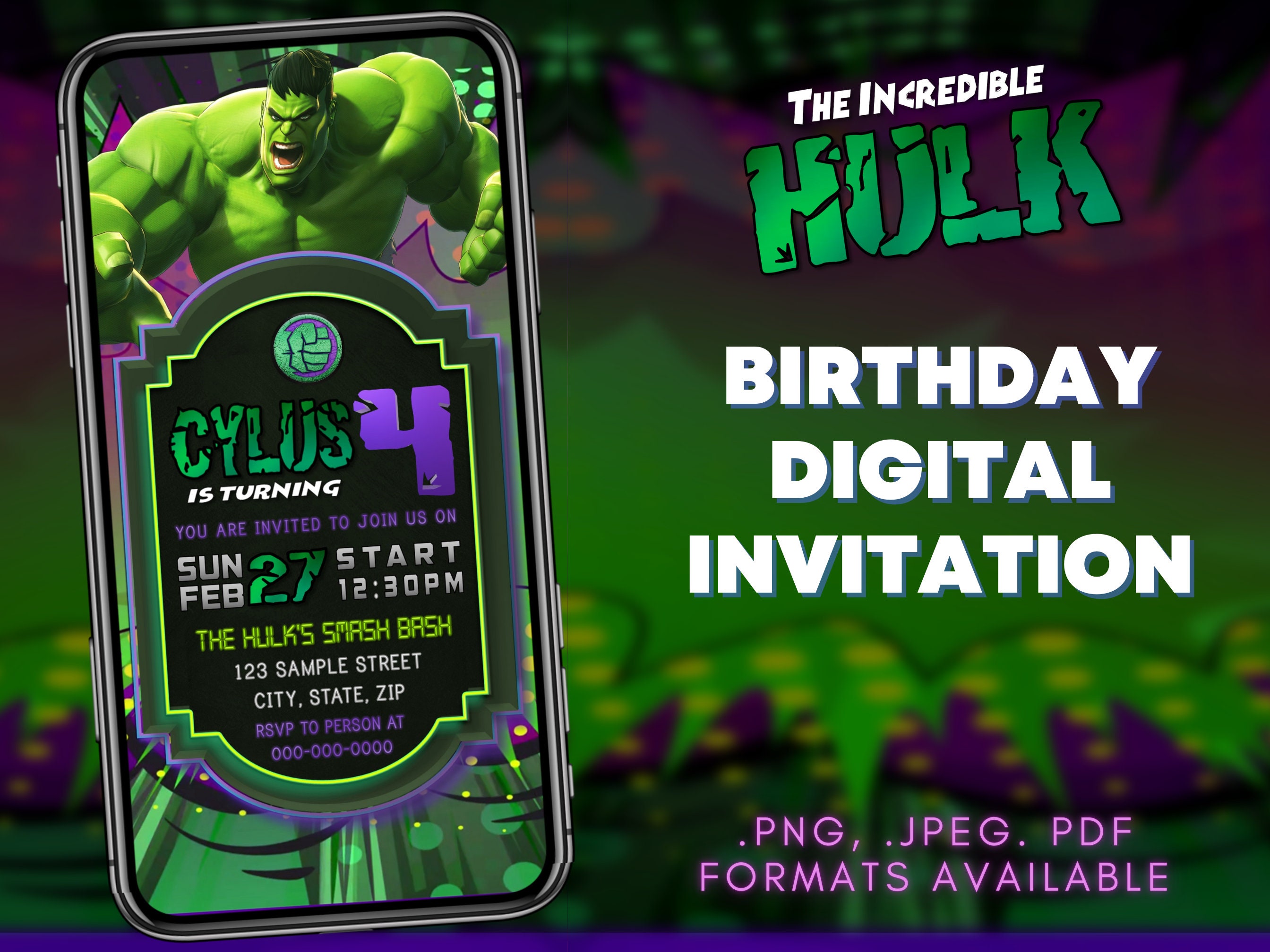 Hulk Text Message Invitation Incredible Hulk Birthday | Etsy