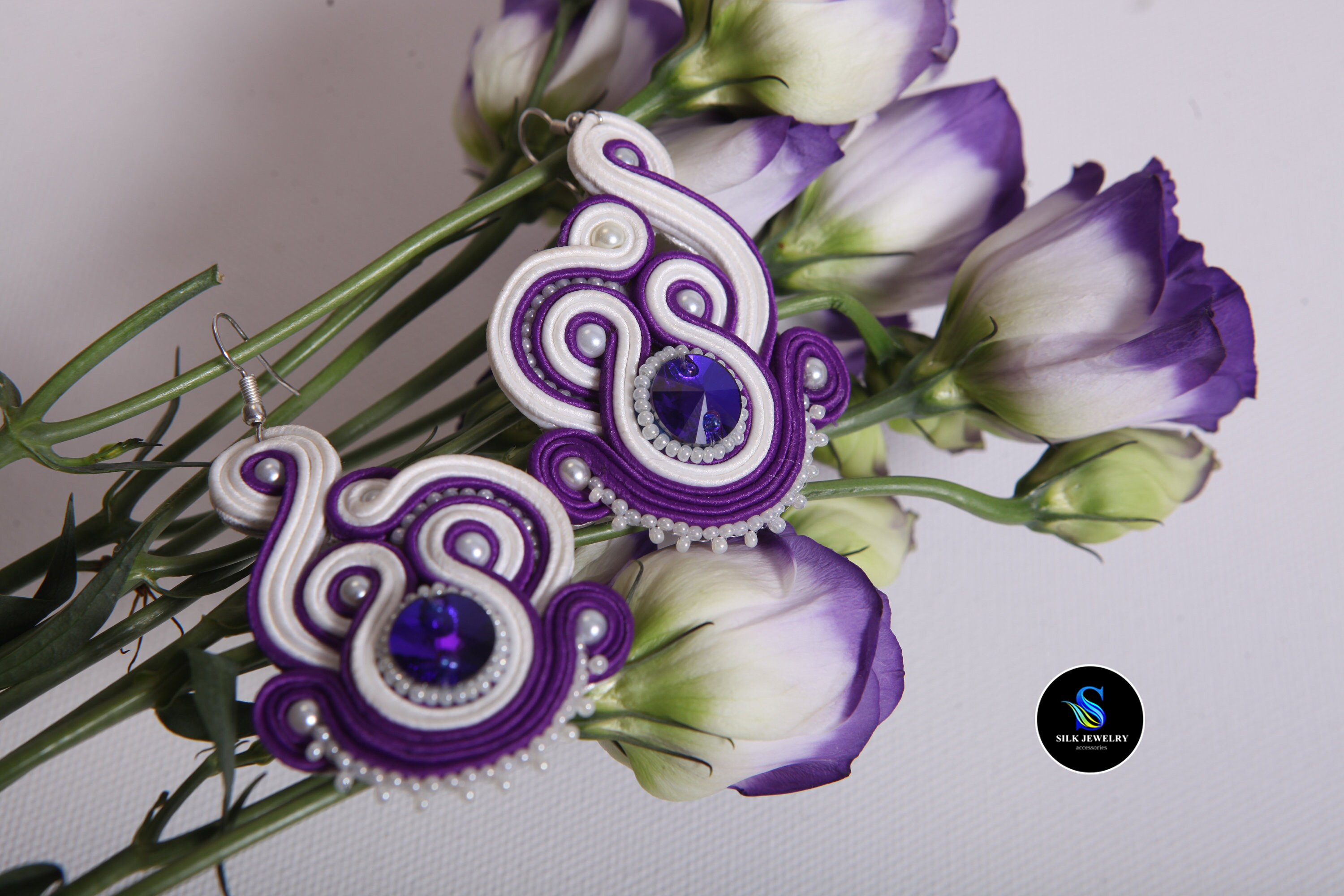 Purple Rose Soutache Earrings Soutache Jewelry Swarovski Jewelry - Etsy