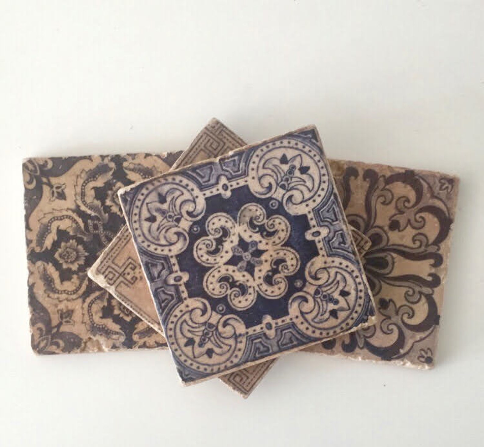 Azulejos Tile Coasters Portuguese Inspired Blue Stone - Etsy