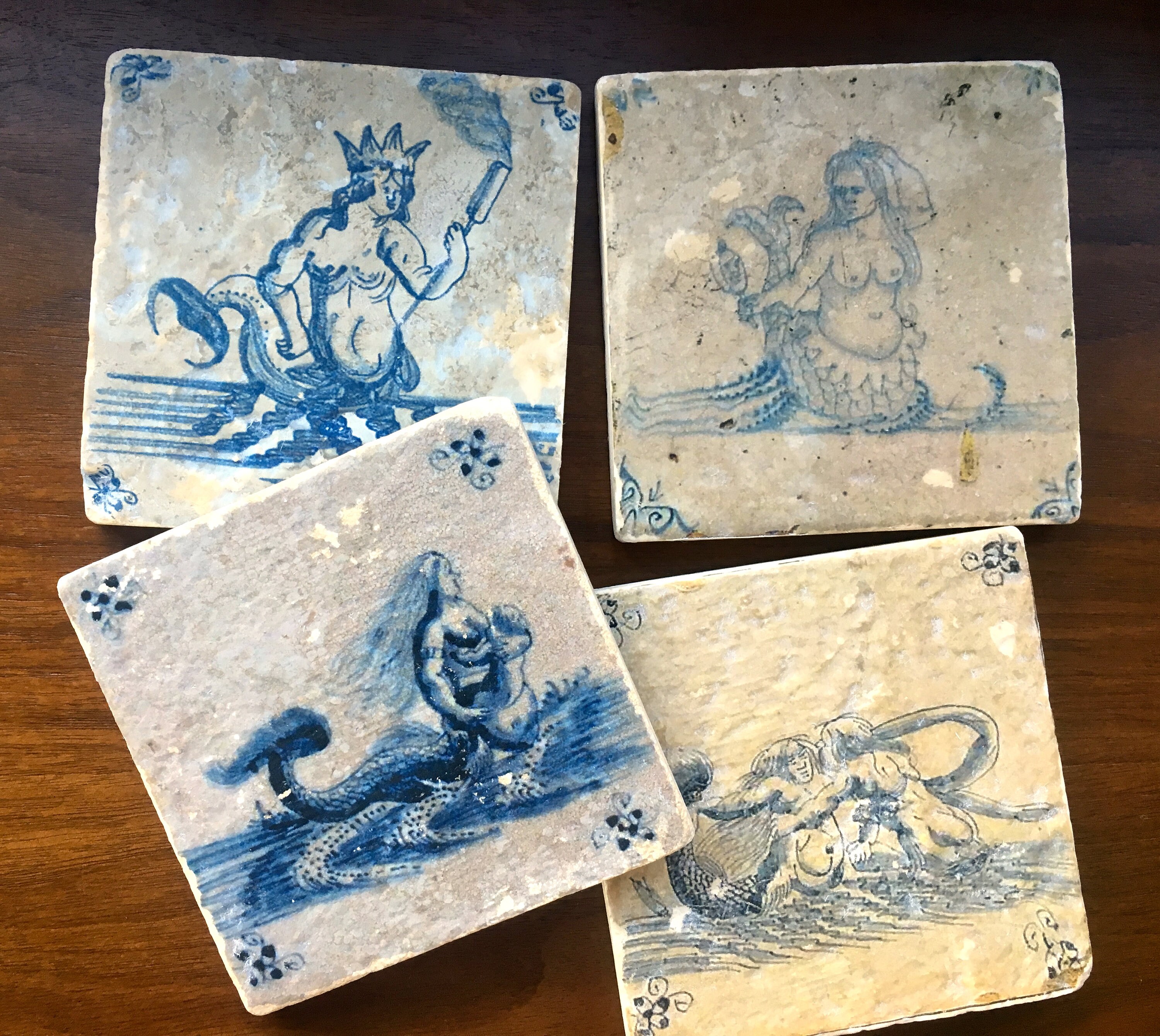 Delft Mermaid Coaster Set 18th Century Delft Tiles, Stone Coasters, Set ...