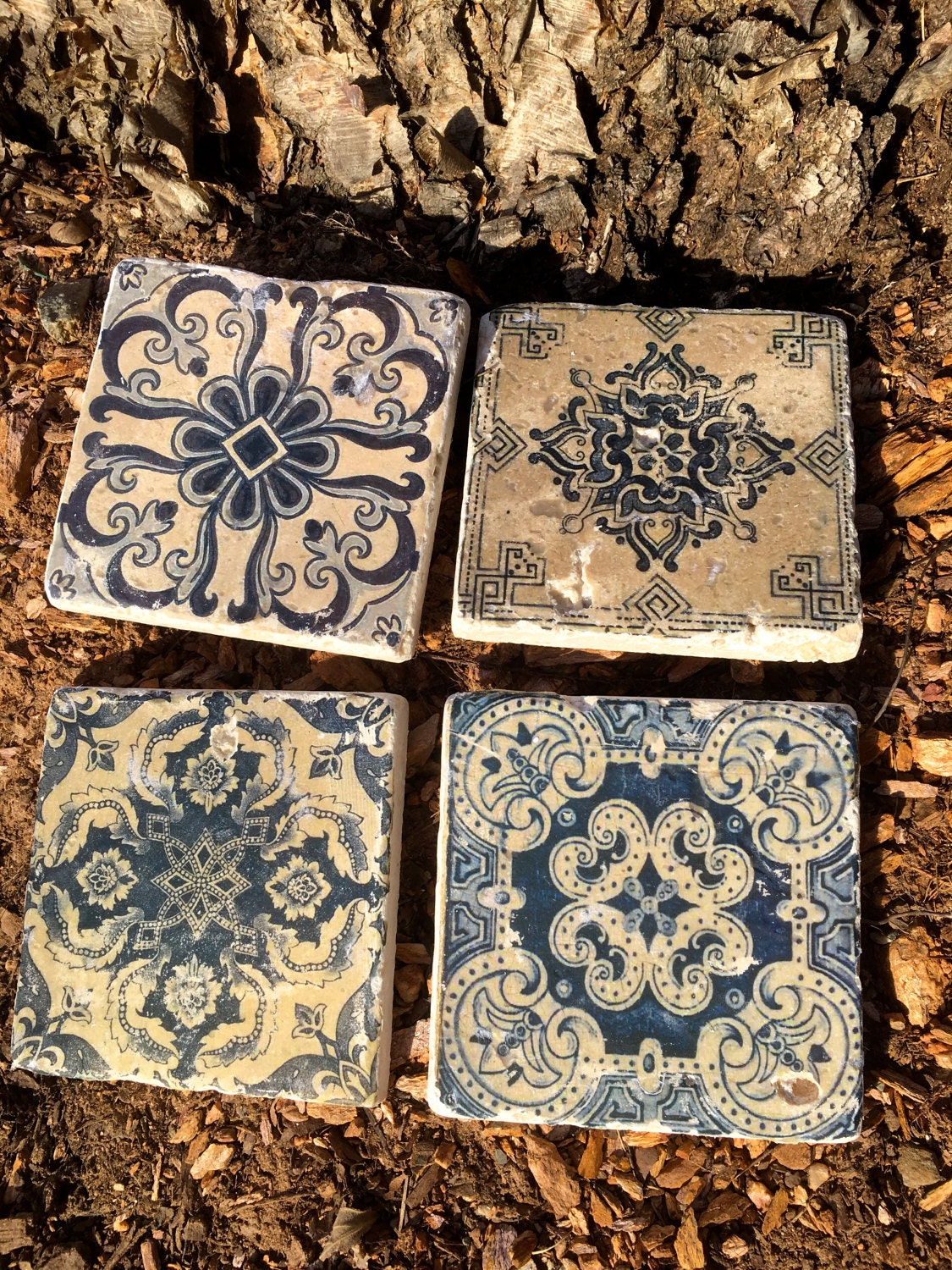 Azulejos Tile Coasters Portuguese Inspired Blue Stone - Etsy