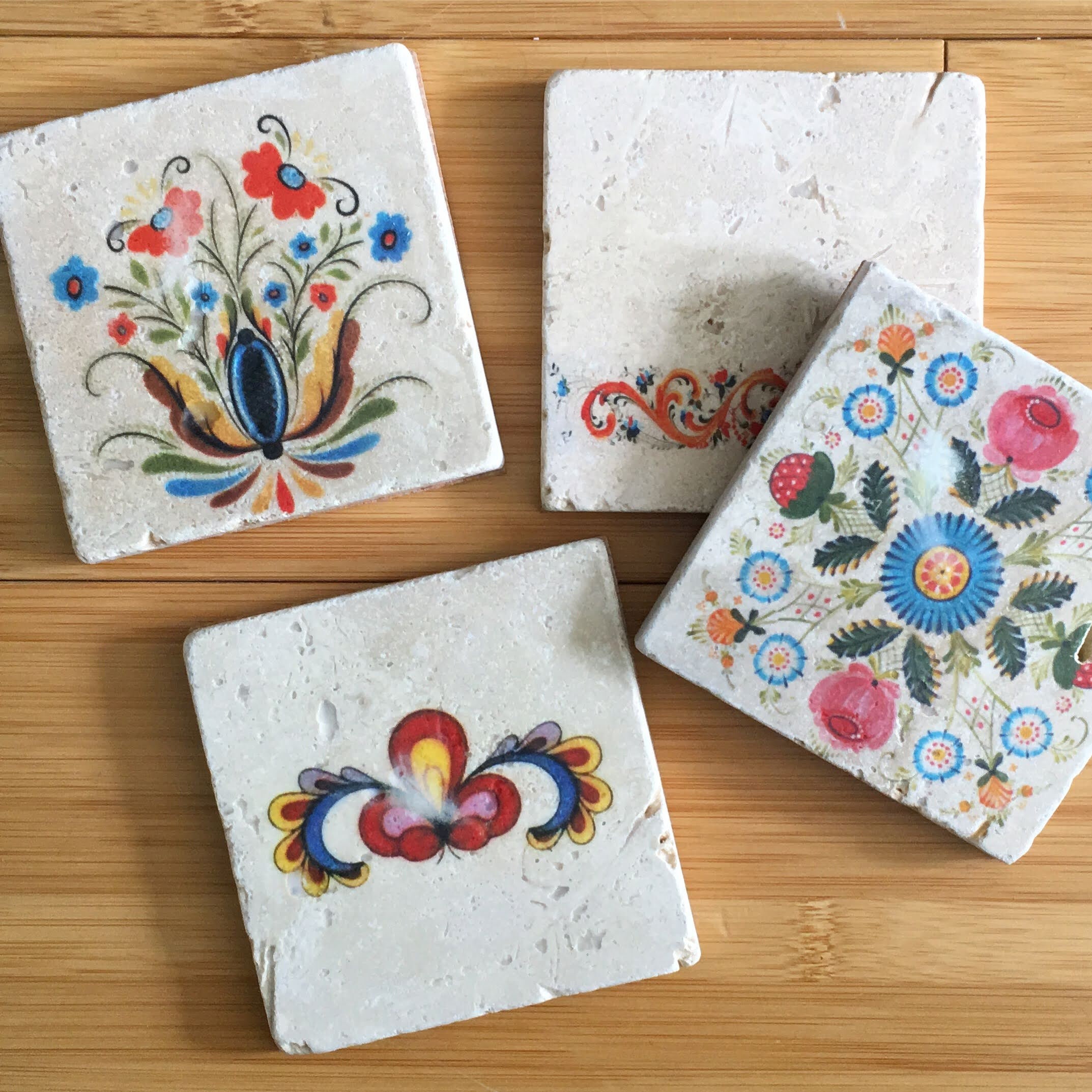 Rosemaling Norwegian Folk Art Tiles Set of 4 | Etsy