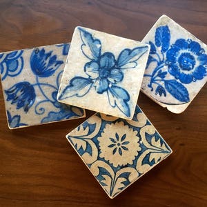 Azulejos Floral Tile Coasters- Portuguese Inspired Blue Tiles, Stone ...