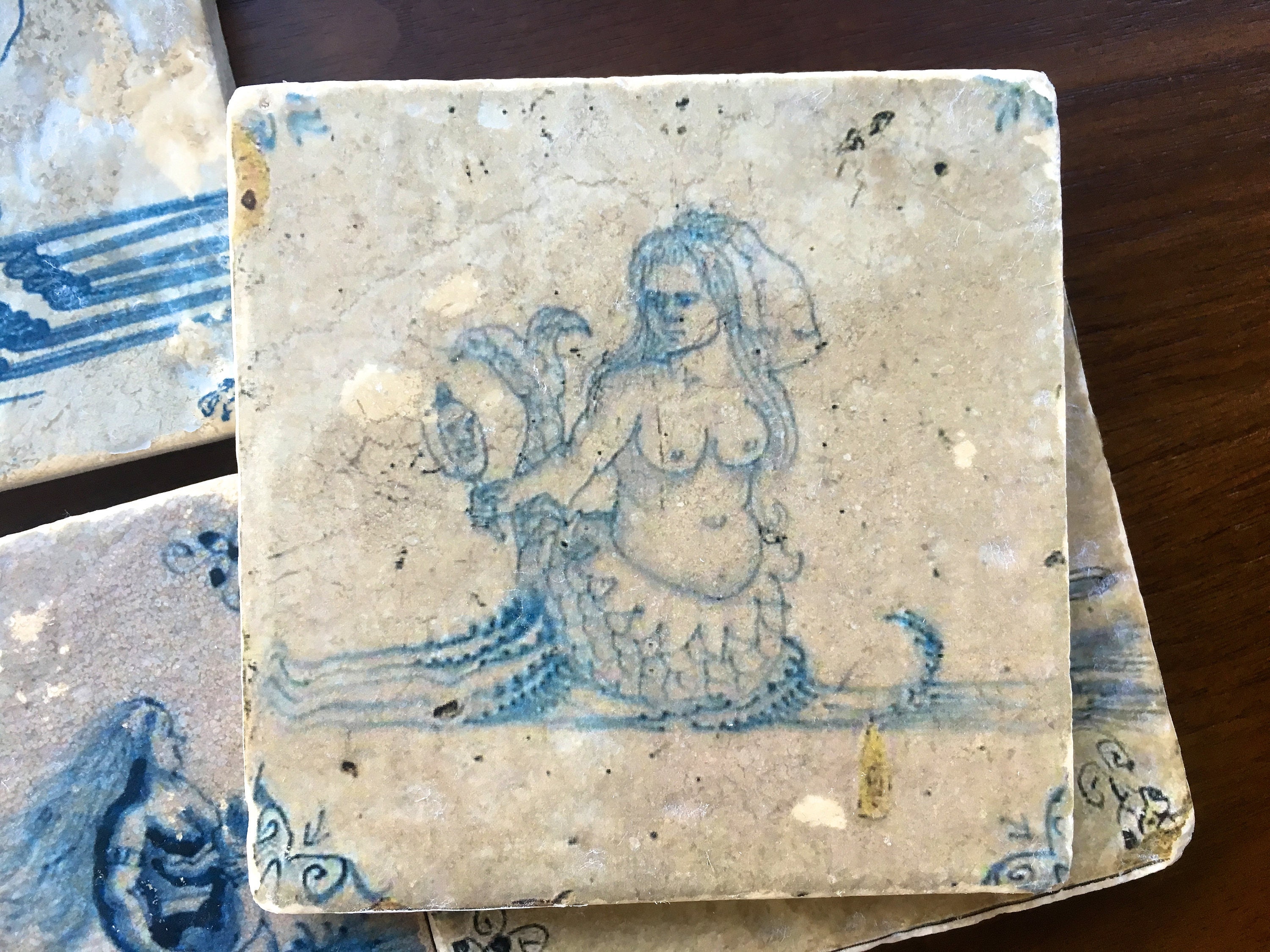 Delft Mermaid Coaster Set 18th Century Delft Tiles Stone - Etsy