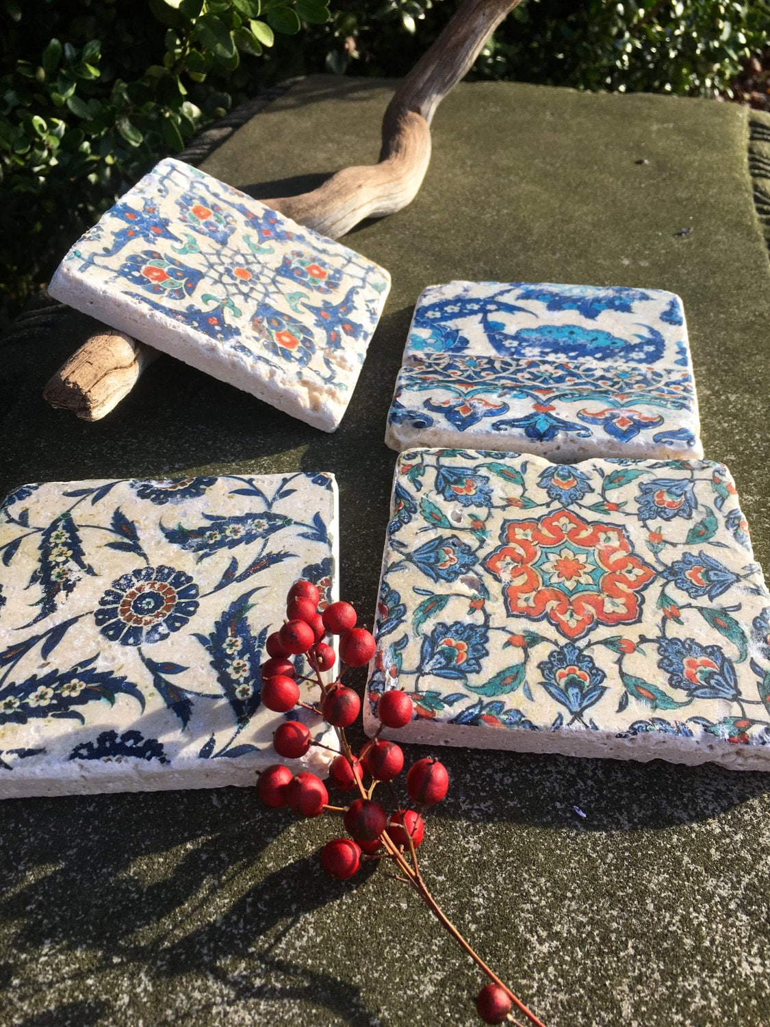 Iznik Turkish Tile Coasters Set of 4 - Etsy