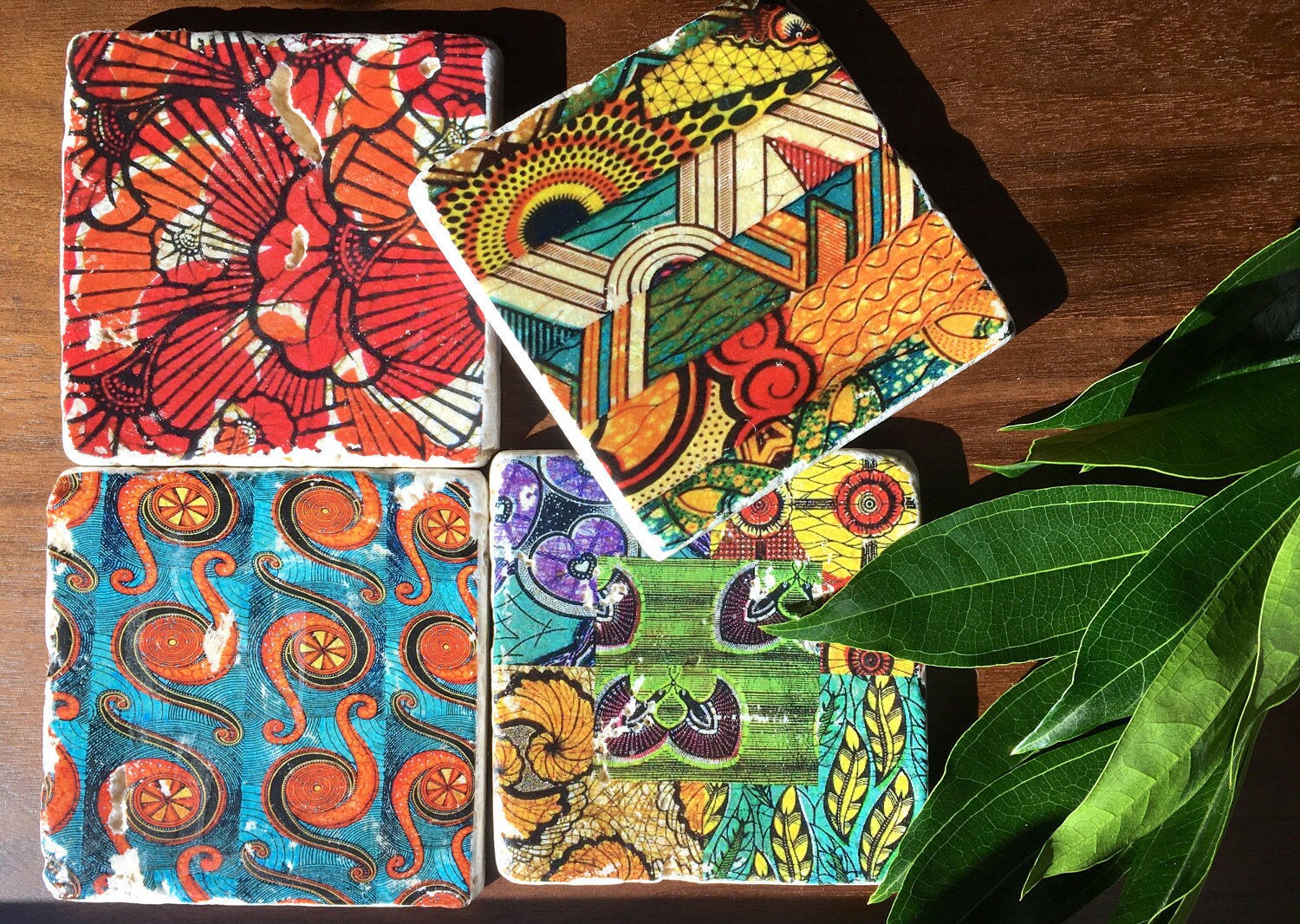 Zina African Wax Fabric Inspired Tile Coasters African Inspired Tiles ...