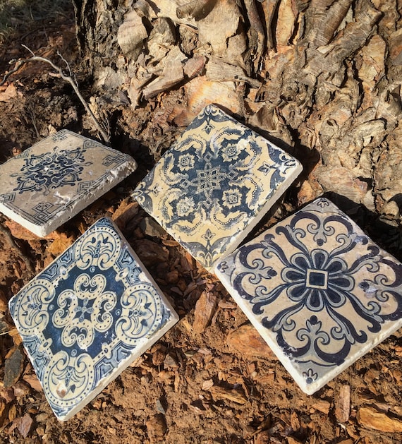 Azulejos Tile Coasters Portuguese Inspired Blue Stone - Etsy