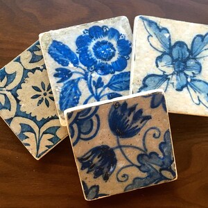 Azulejos Floral Tile Coasters- Portuguese Inspired Blue Tiles, Stone ...