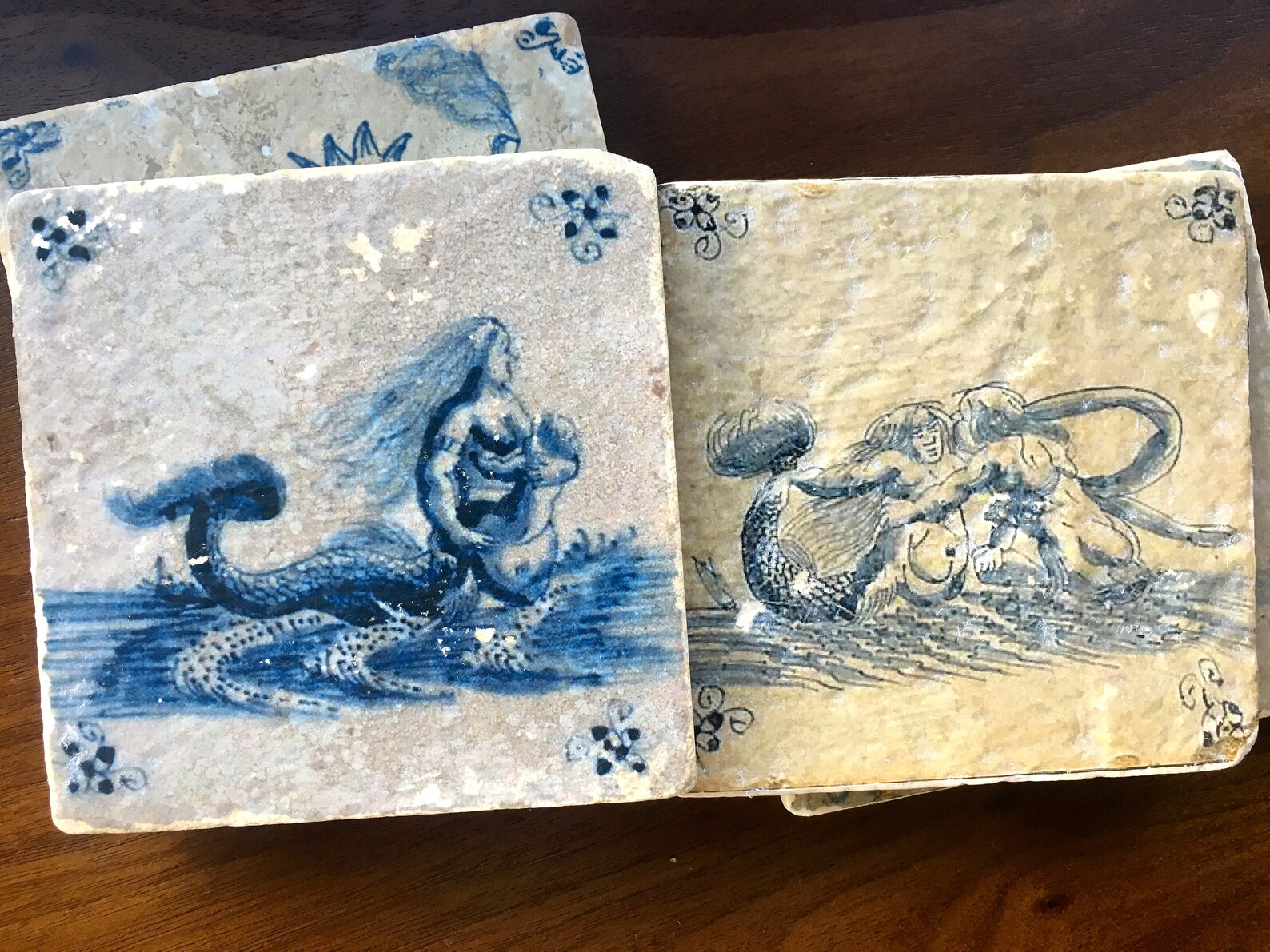 Delft Mermaid Coaster Set 18th Century Delft Tiles, Stone Coasters, Set ...