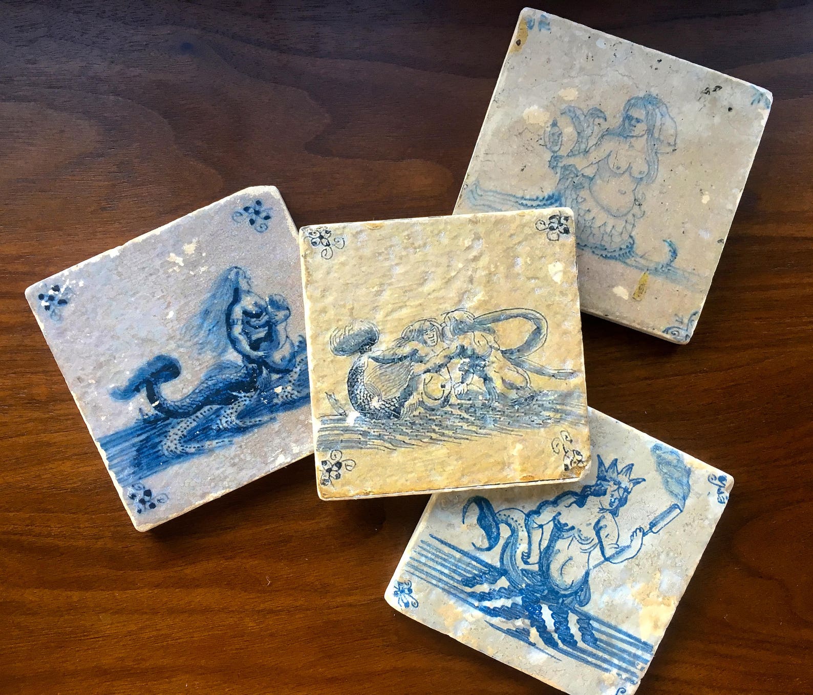 Delft Mermaid Coaster Set 18th Century Delft Tiles, Stone Coasters, Set ...