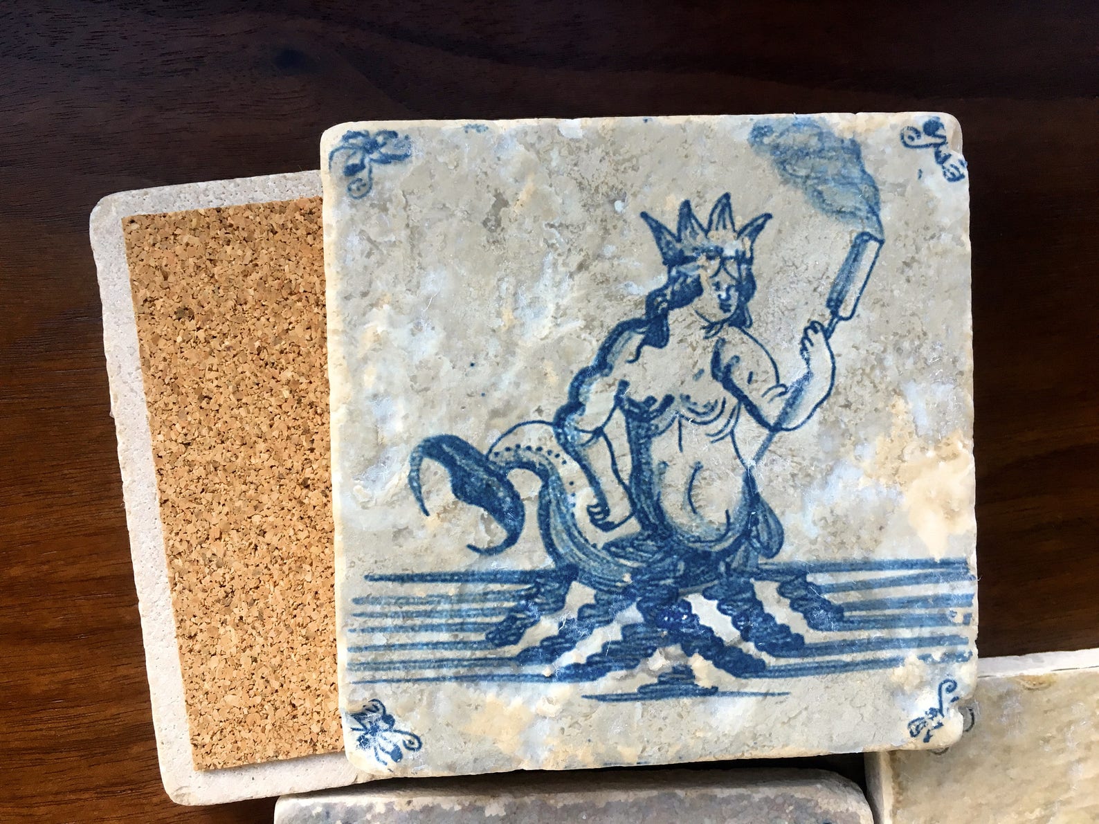 Delft Mermaid Coaster Set 18th Century Delft Tiles, Stone Coasters, Set ...